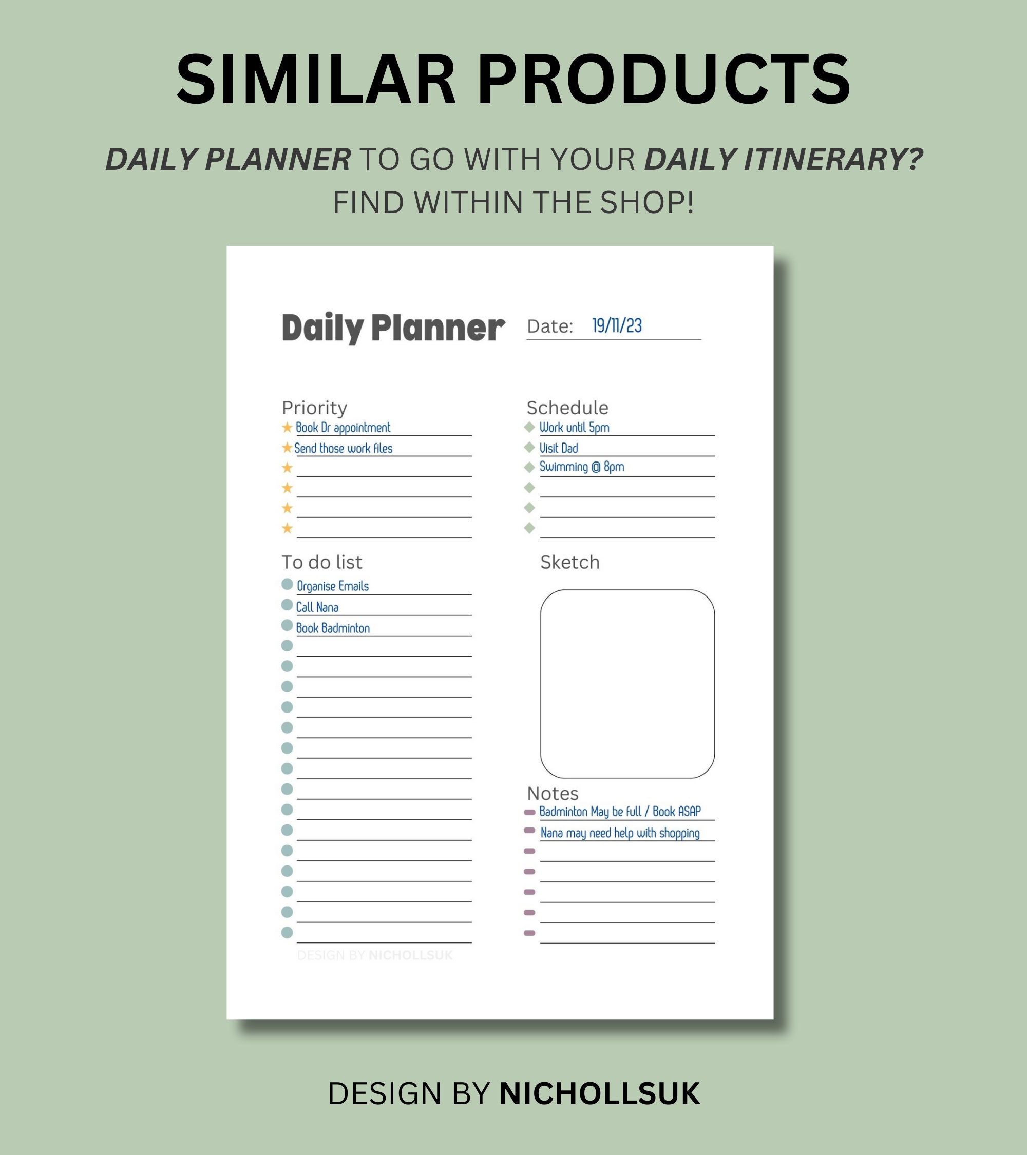 Daily Itinerary Template. Printable / Instant Download. Daily Planner ...