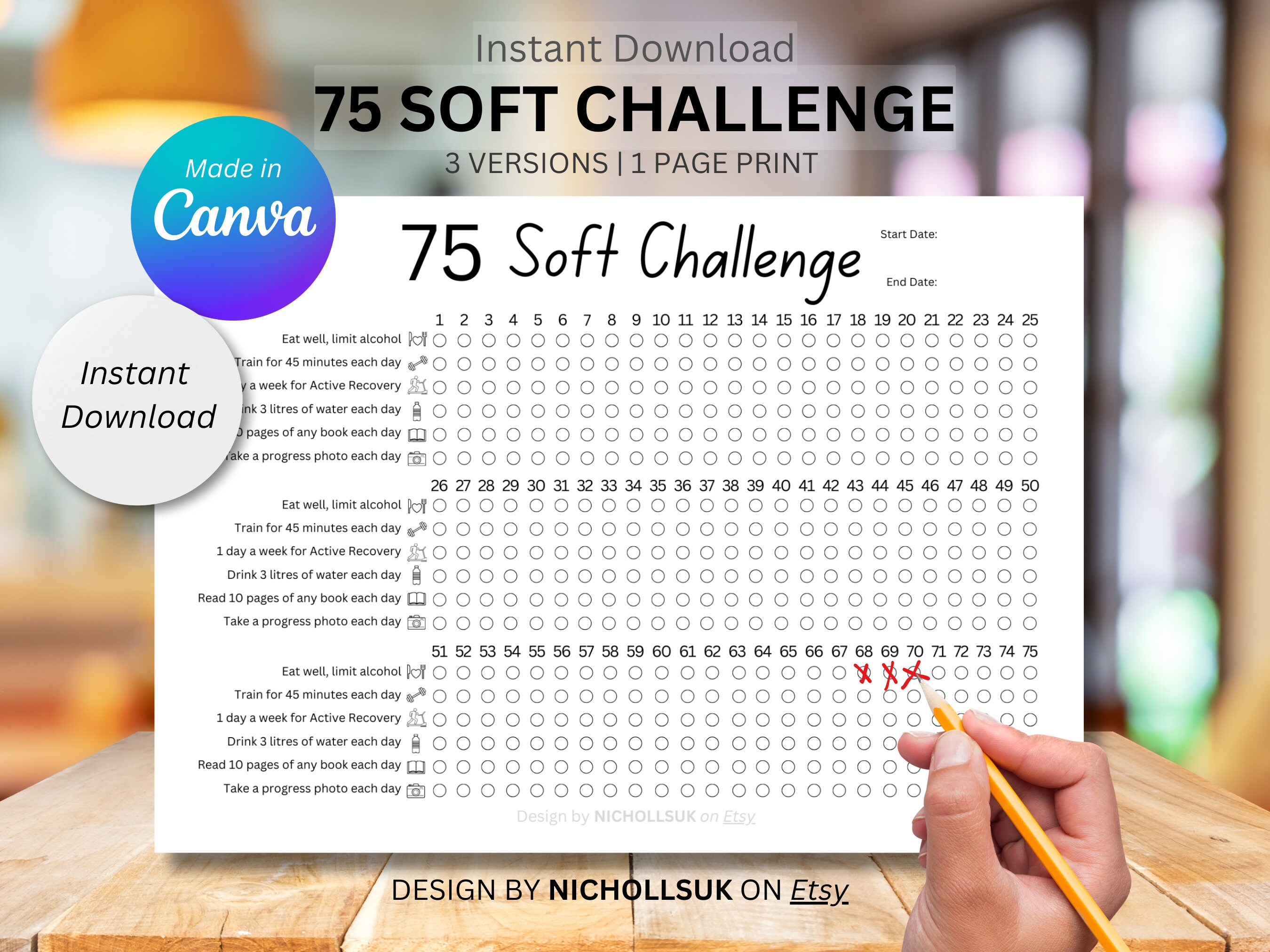 75 Soft Challenge Tracker Printable | Landscape A3 / A4 Sizes | Instant Download PDF | Multi ...