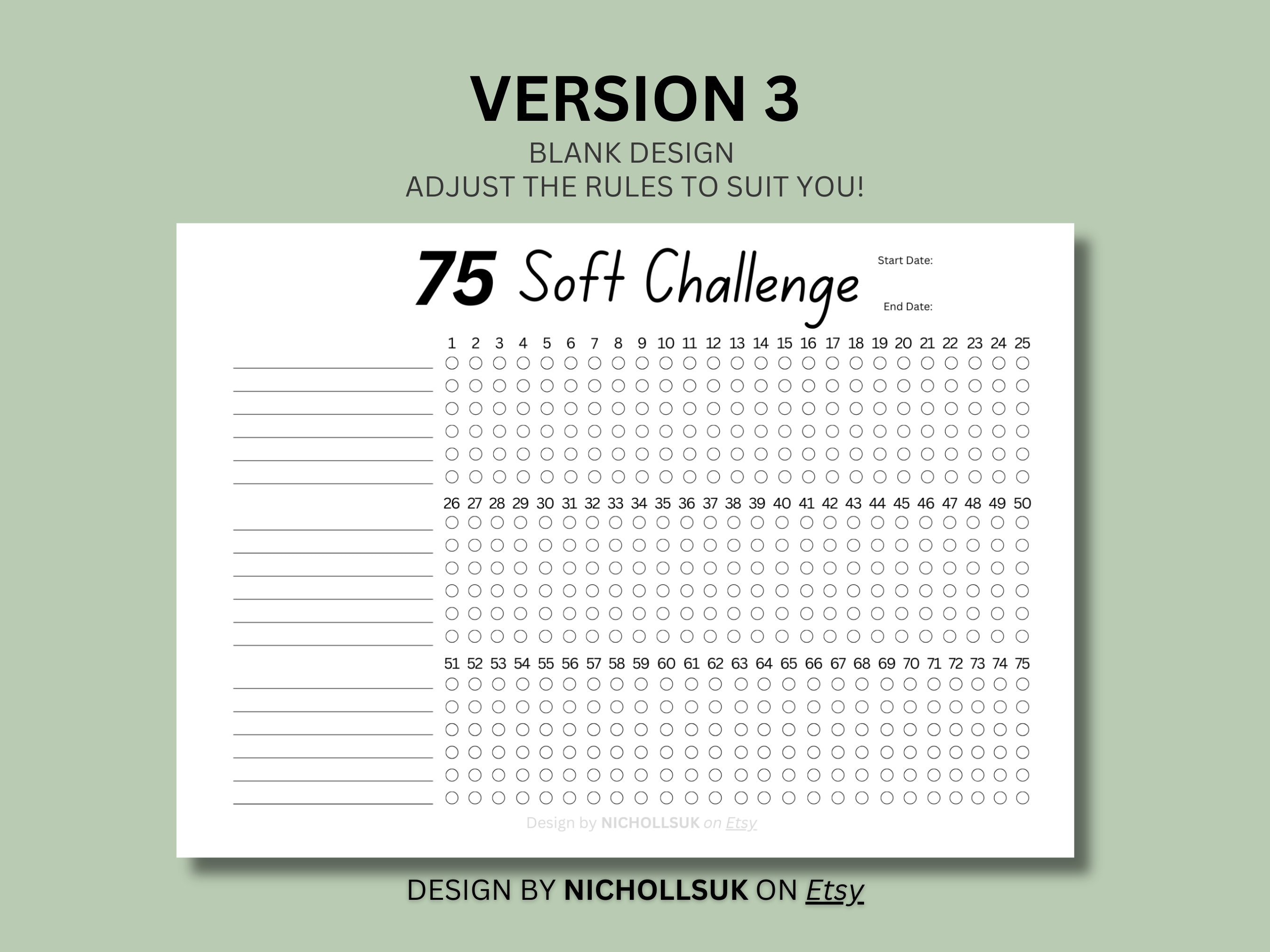 75 Soft Challenge Tracker Printable | Landscape A3 / A4 Sizes | Instant ...