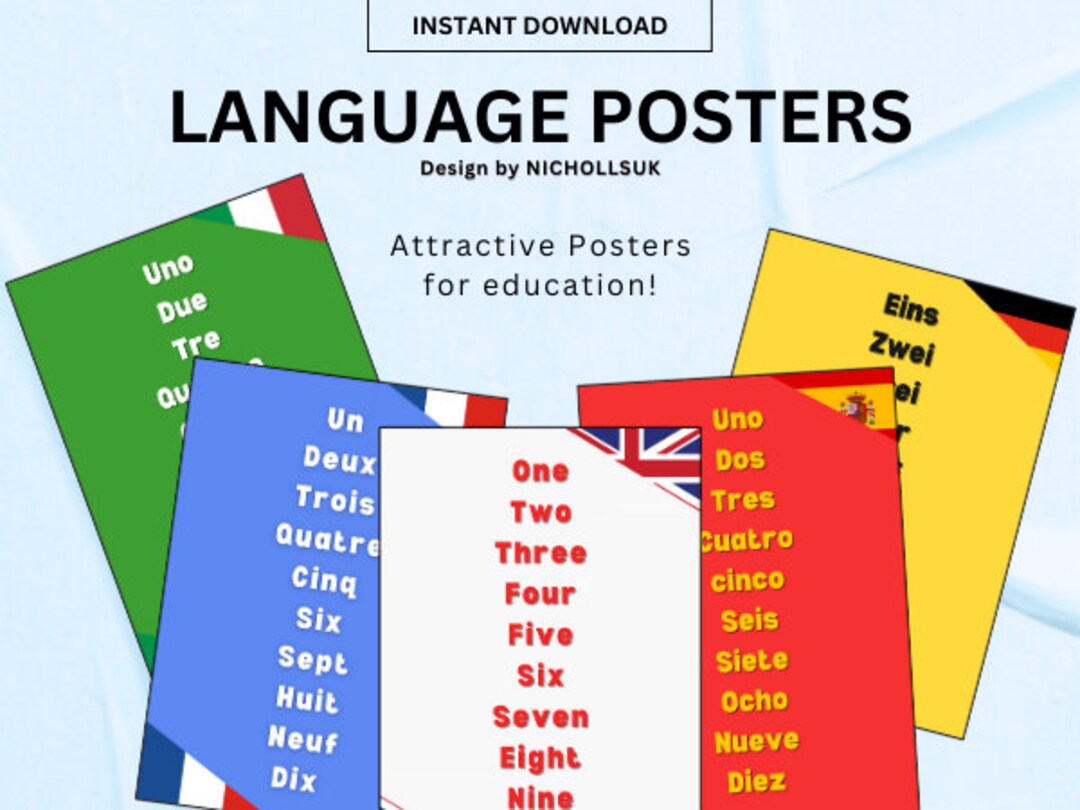Language Posters | 5 Popular Languages With Beginning Numbers to ...