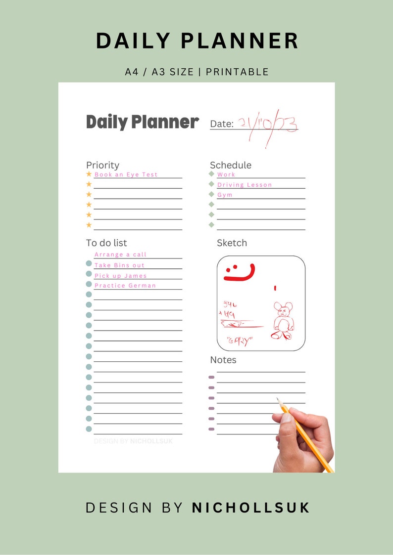 Printable Daily Planner: To-do List, A4/A3 (digital Download) - Etsy UK