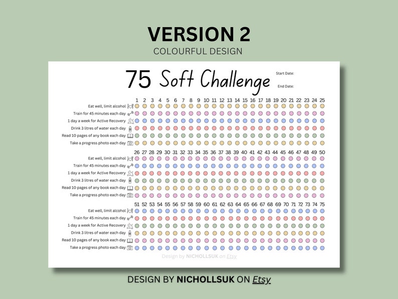 75 Soft Challenge Tracker Printable | Landscape A3 / A4 Sizes | Instant ...