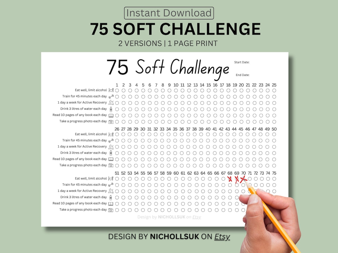 75 Soft Challenge Tracker Printable Landscape A3 / A4 Sizes Instant ...