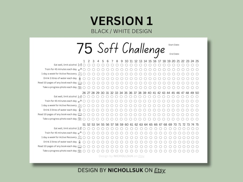 75 Soft Challenge Tracker Printable Landscape A3 / A4 Sizes Instant ...