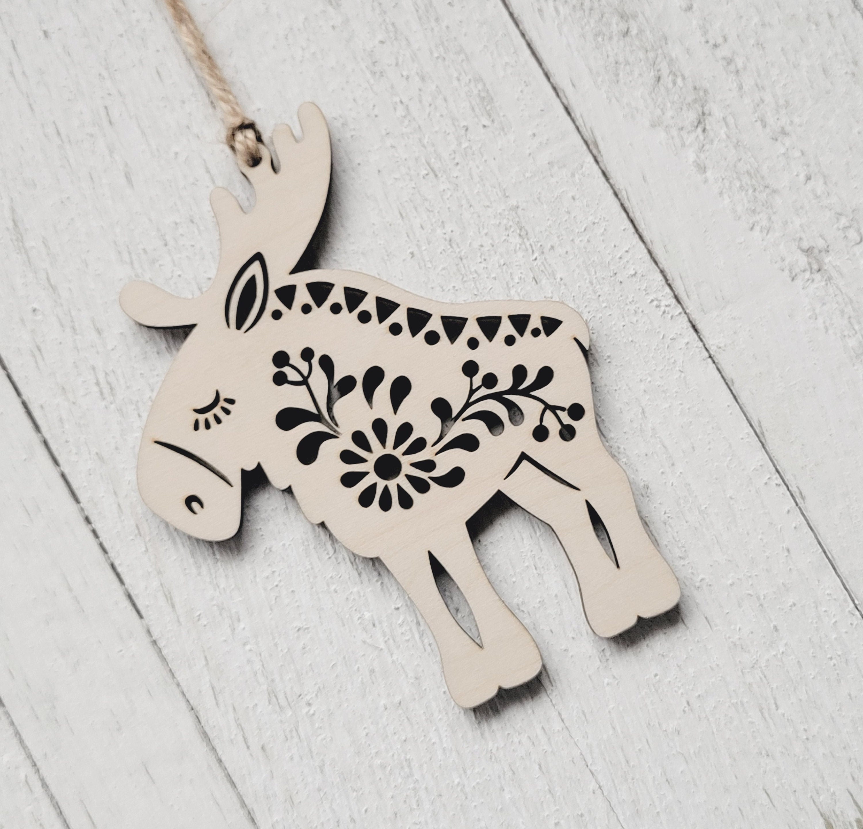 Moose Scandinavian Folk Art Wooden Cut Ornament Wood - Etsy
