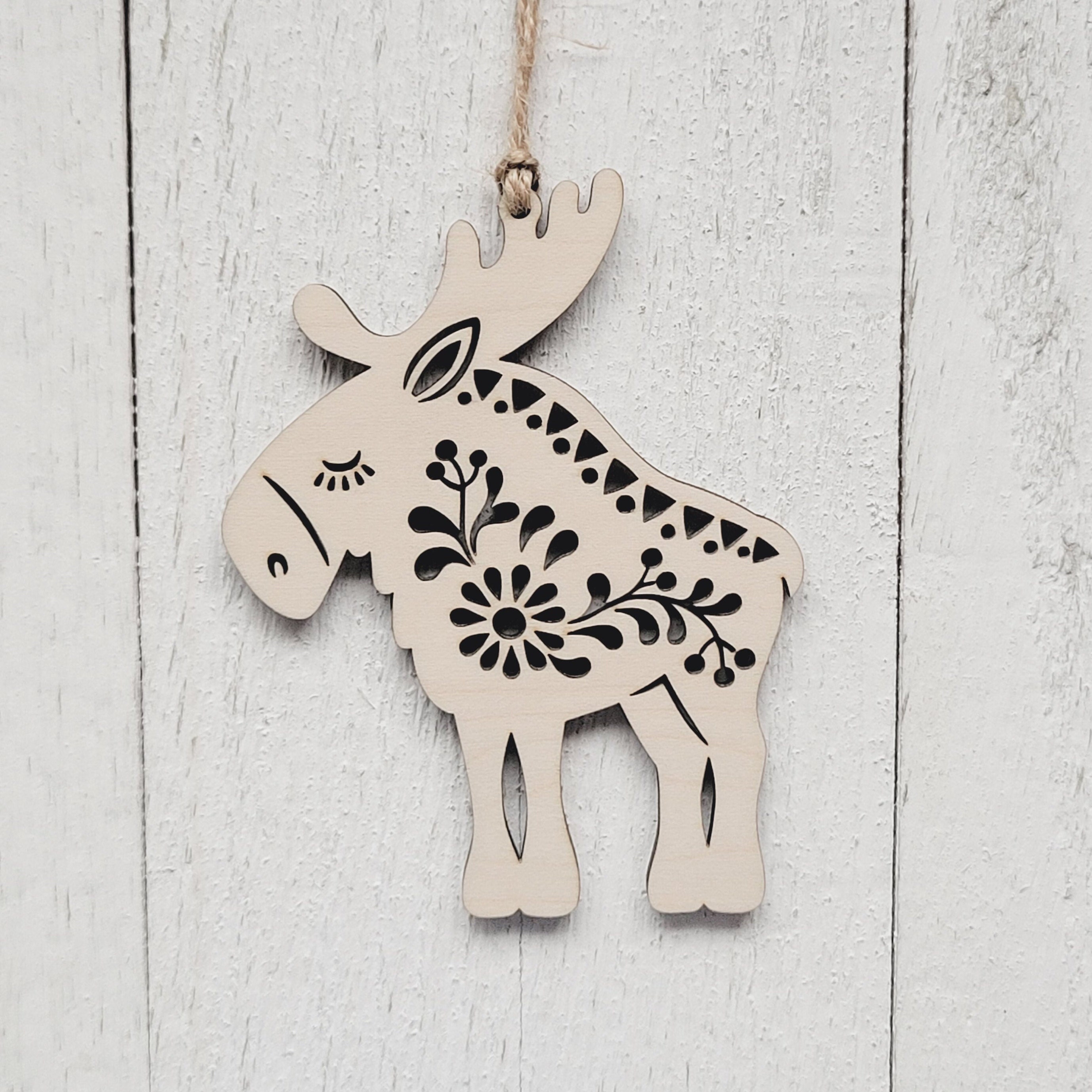Moose Scandinavian Folk Art Wooden Cut Ornament Wood - Etsy