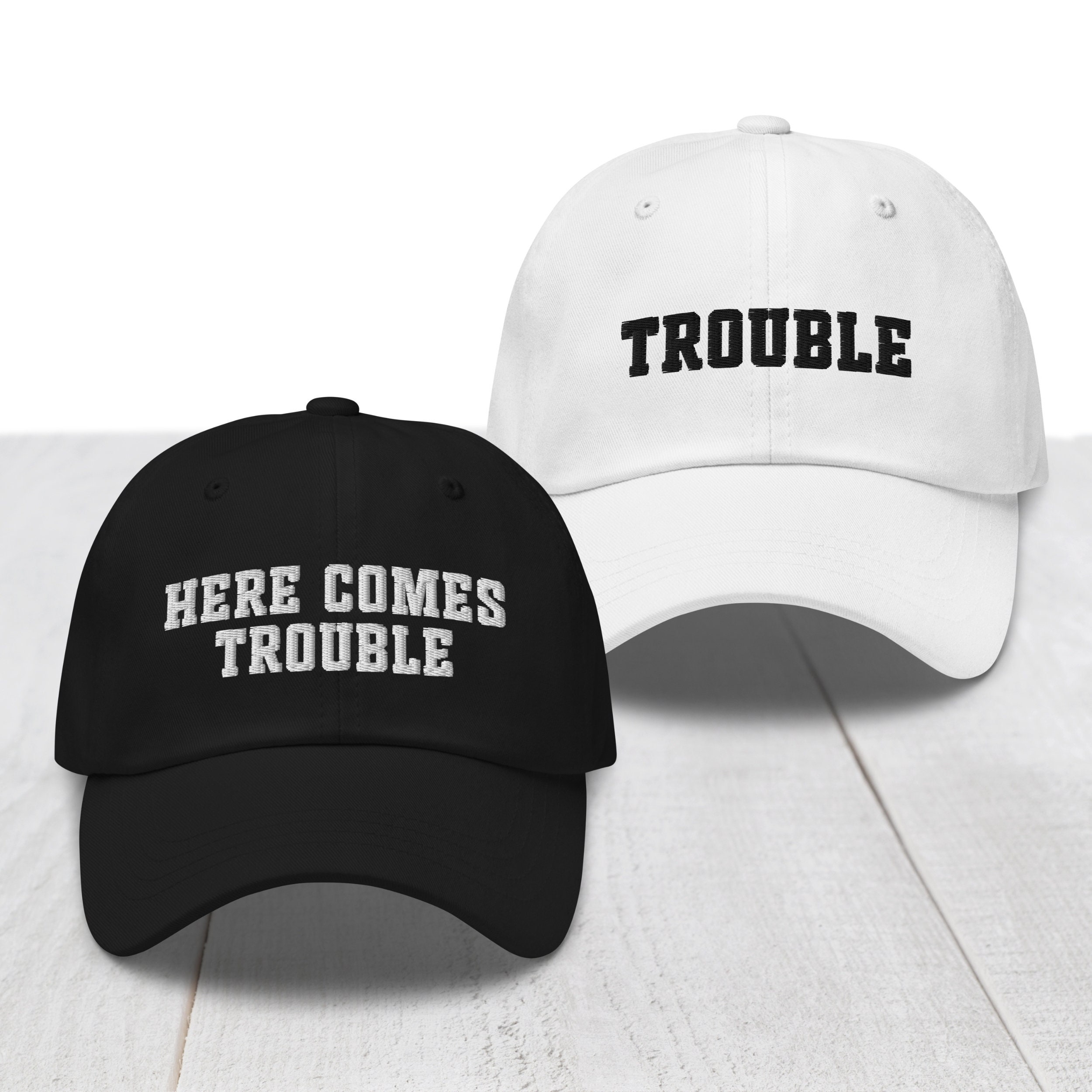 Funny Couples Matching Hats, Here Comes Trouble, Custom Pair Hats ...