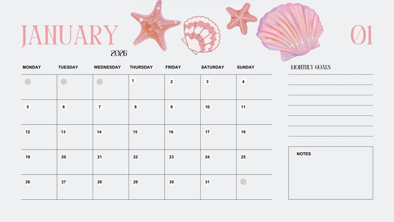 2026 Beach Calendar Printable | Ocean Themed Monthly Calendar - Etsy