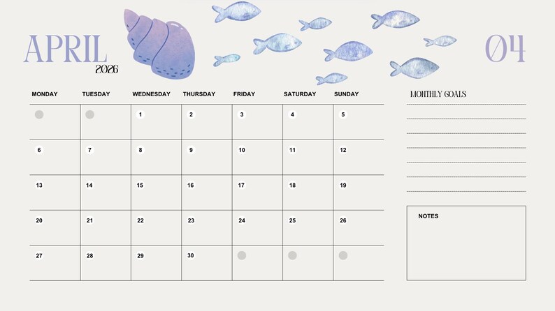 2026 Beach Calendar Printable | Ocean Themed Monthly Calendar - Etsy