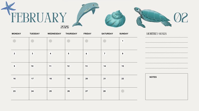 2026 Beach Calendar Printable | Ocean Themed Monthly Calendar - Etsy