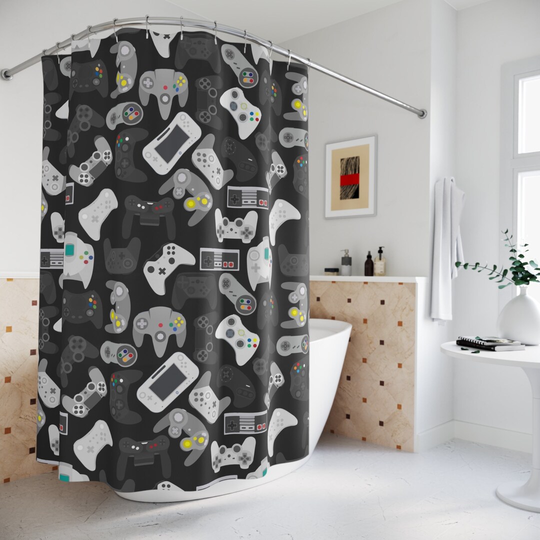 Retro Video Game Controller Gamer Shower Curtain Gamer Bathroom Decor ...