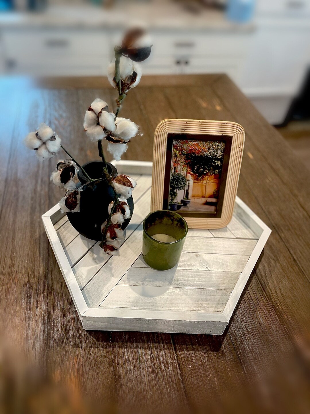 Handmade Hexagon Wooden Serving Tray | Wood Geometric Centerpiece Dish ...