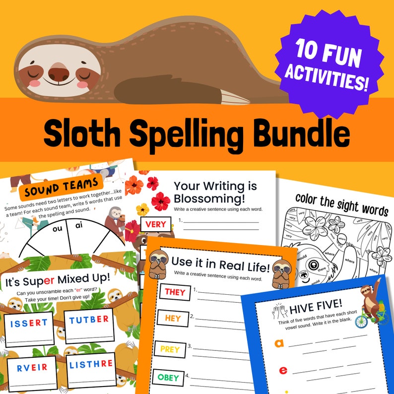 Sloth Spelling Activity Bundle for Ages 7-12 - Etsy