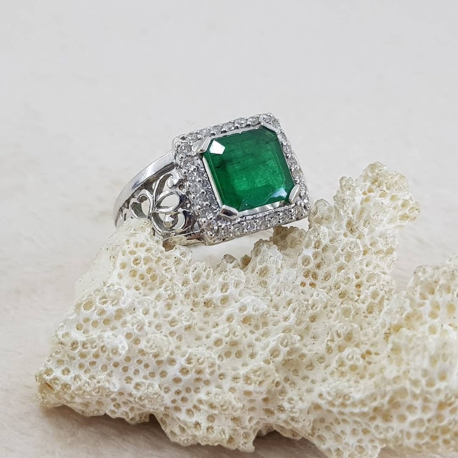 Original Indian Emerald Zamurd Stone Sterling Silver 925 Ring Real ...