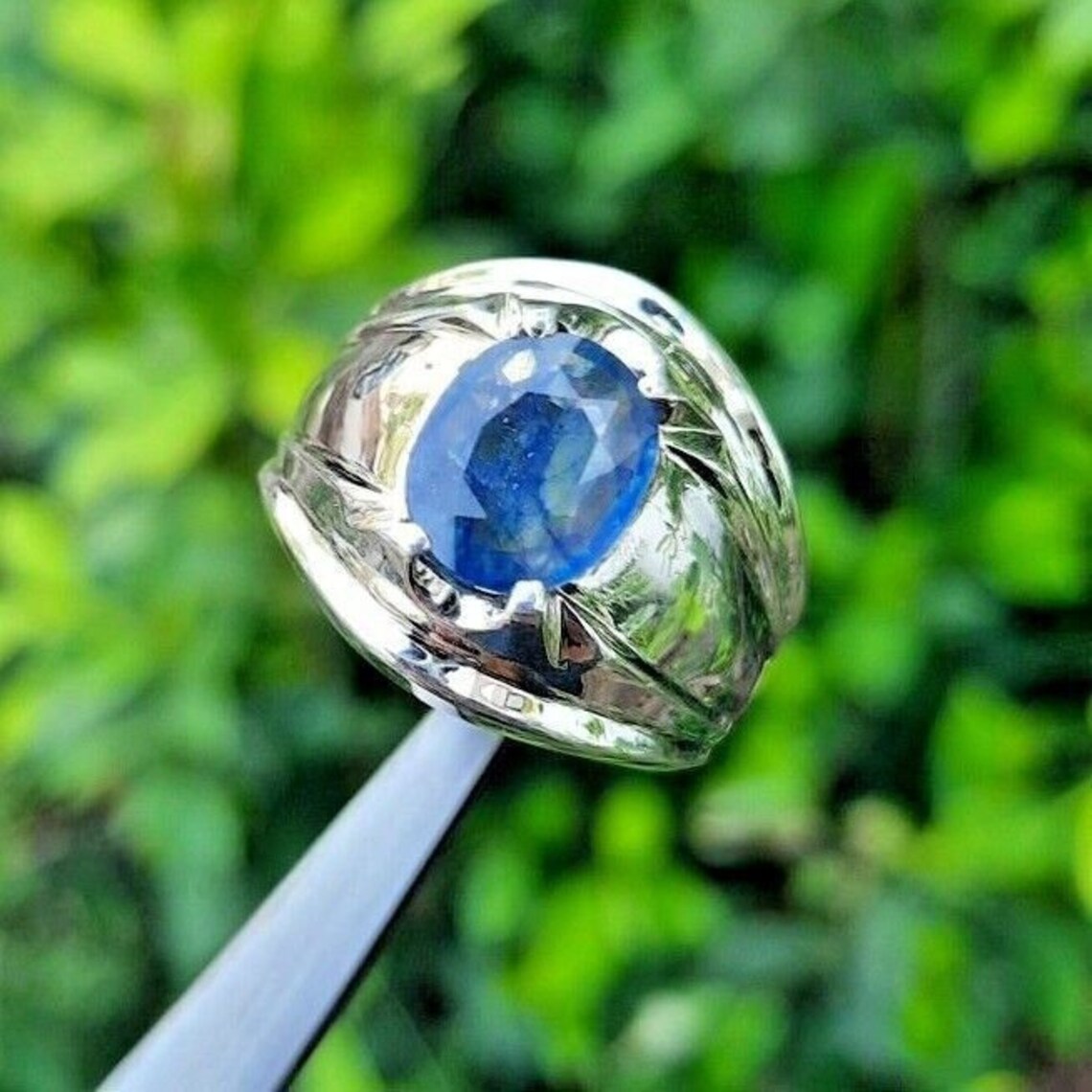Royal Blue Ceylon Blue Sapphire Stone Ring Mens Real Ceylon Neelam ...