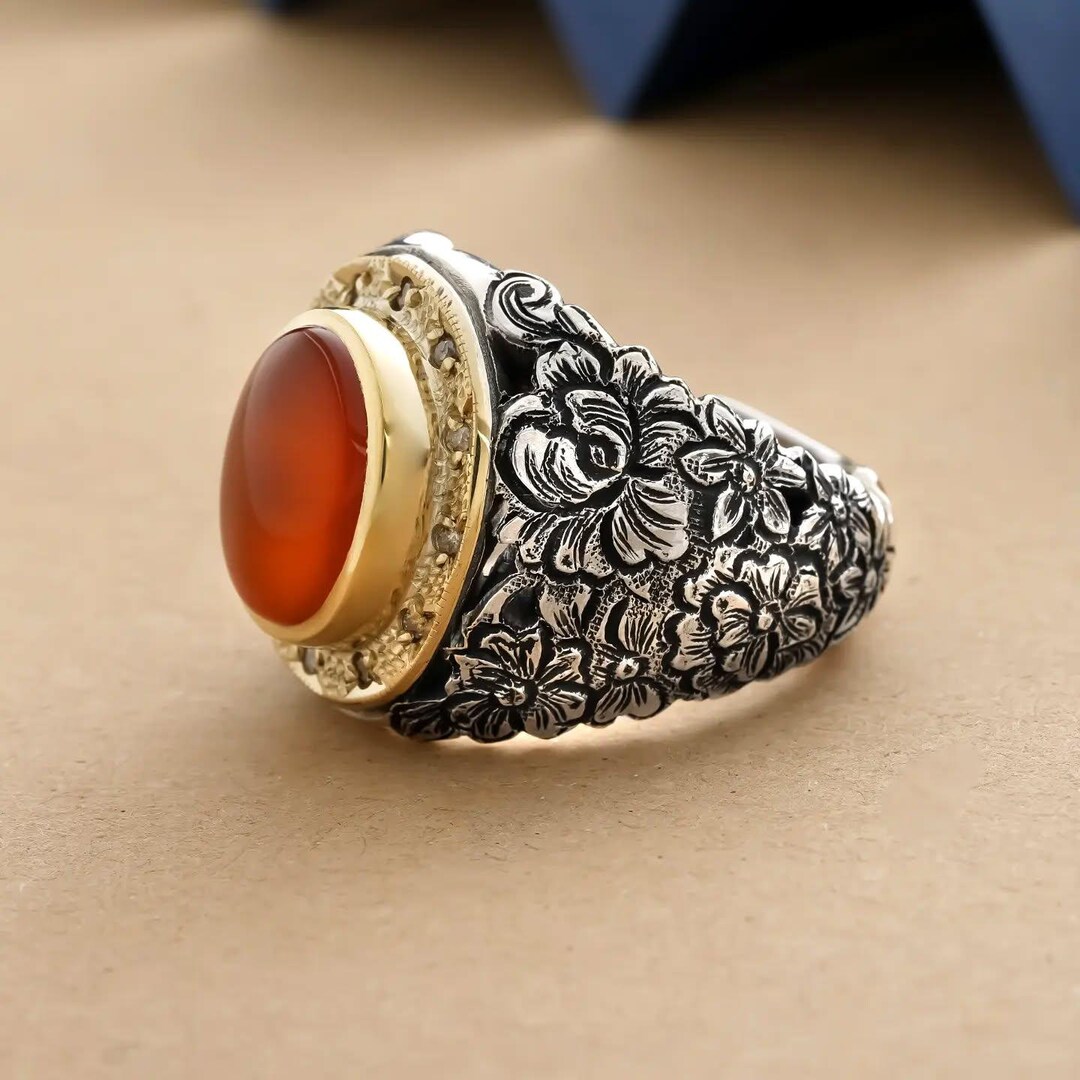 Natural Yemeni Aqeeq Akik Haqeeq Stone Silver Ring Shia Ring Perfect ...