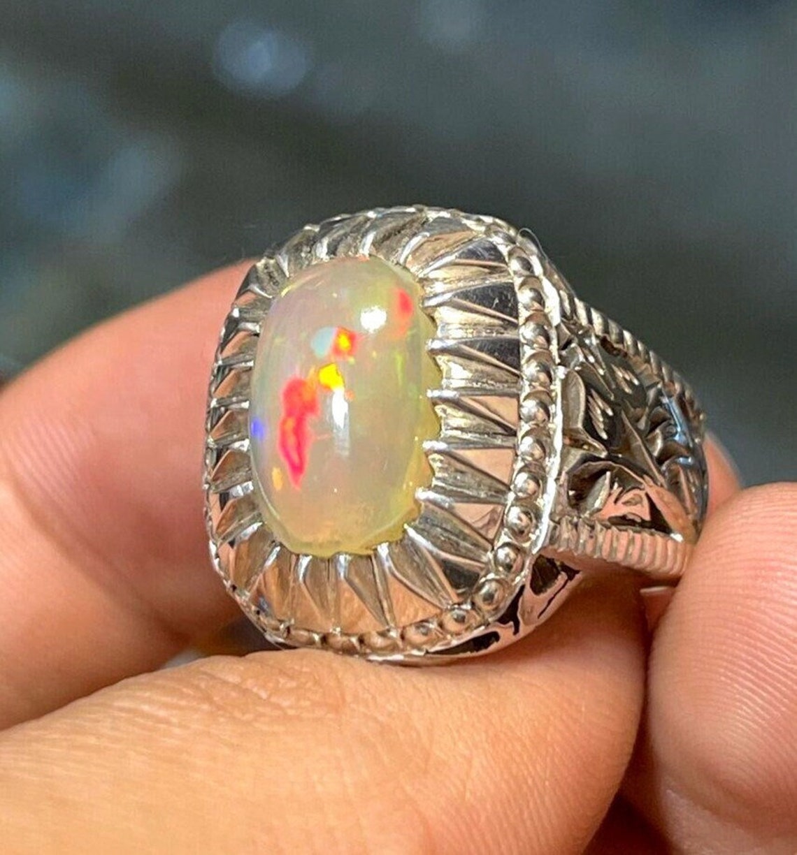 White Fire Water Opal Ring Ethiopian Fire Water Opal Ring Untreated ...