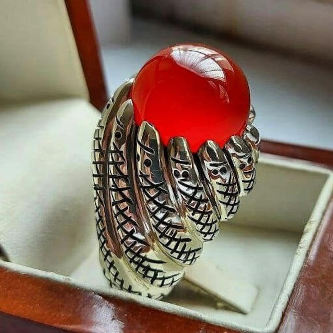 Blood Red Yemeni Aqeeq Stone Ring Natural Yamani Akik Shia Ring ...
