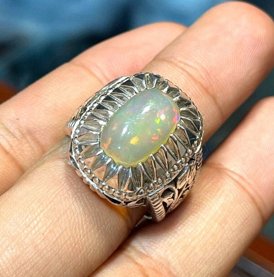 White Fire Water Opal Ring Ethiopian Fire Water Opal Ring Untreated ...