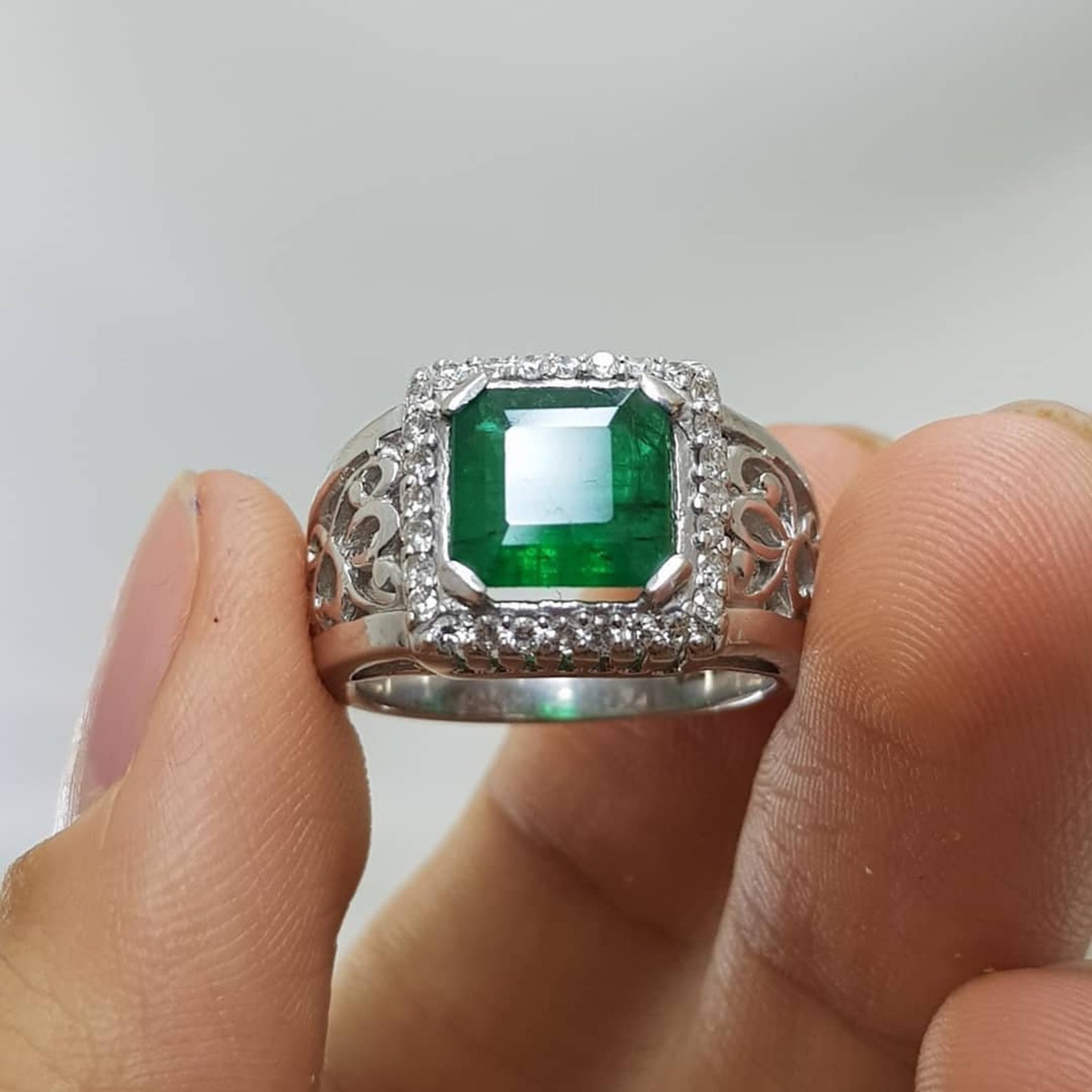 Original Indian Emerald Zamurd Stone Sterling Silver 925 Ring Real ...