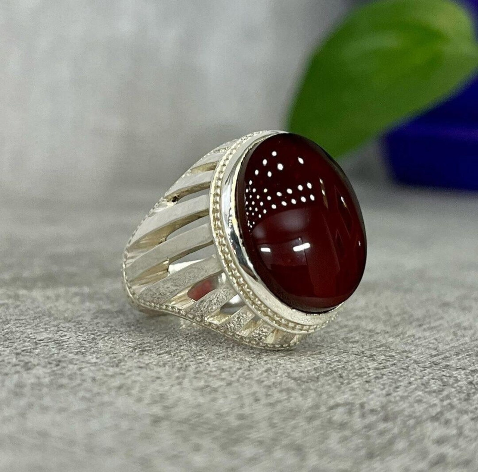 Original Yemeni Aqeeq Akik Blood Red Underlight Silver Ring Mother's ...