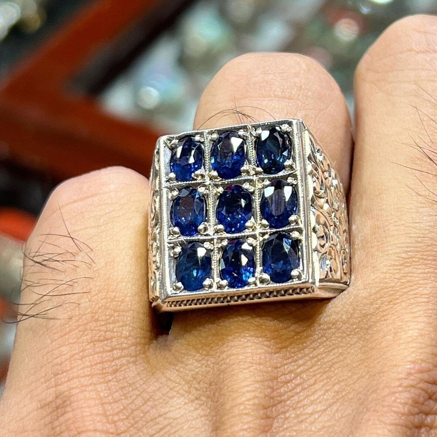 Natural Royal Blue Ceylon Blue Sapphire Neelam Multistone Silver Ring ...