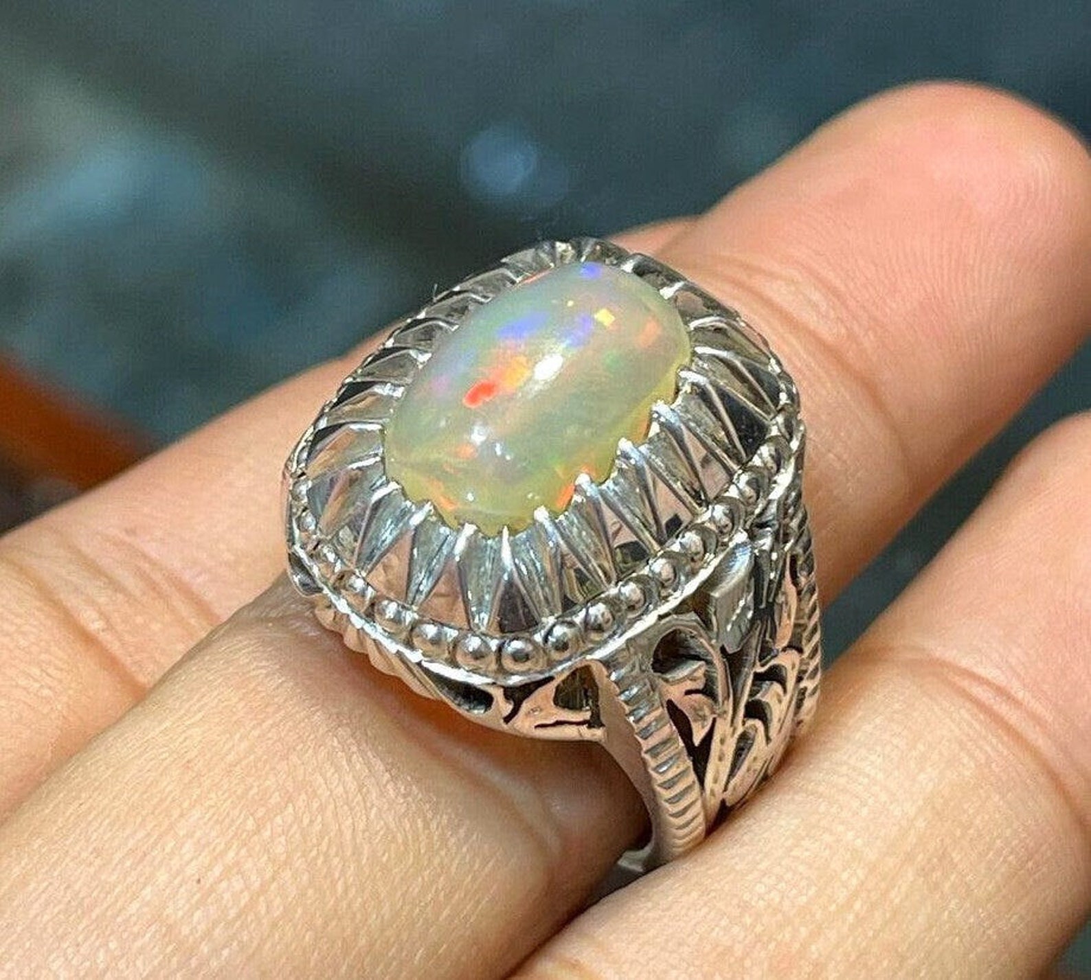 White Fire Water Opal Ring Ethiopian Fire Water Opal Ring Untreated ...