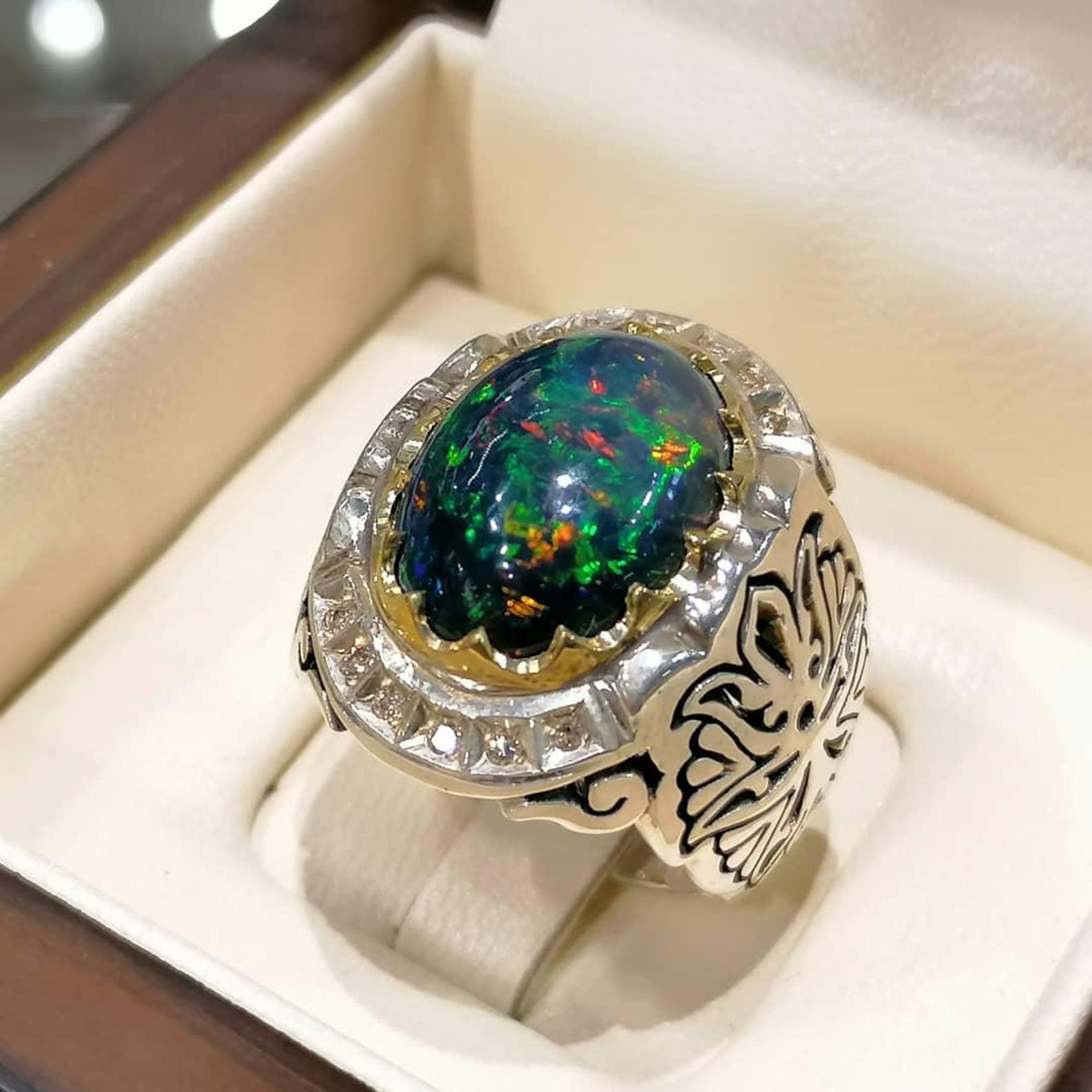 Natural Black Opal Gemstone Ring – Vibrant Fire Opal – Handmade Jewelry ...
