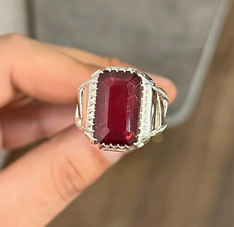 Emerald Cut African Red Ruby Ring Pigeon Blood Red Ruby Ring Mens Real ...