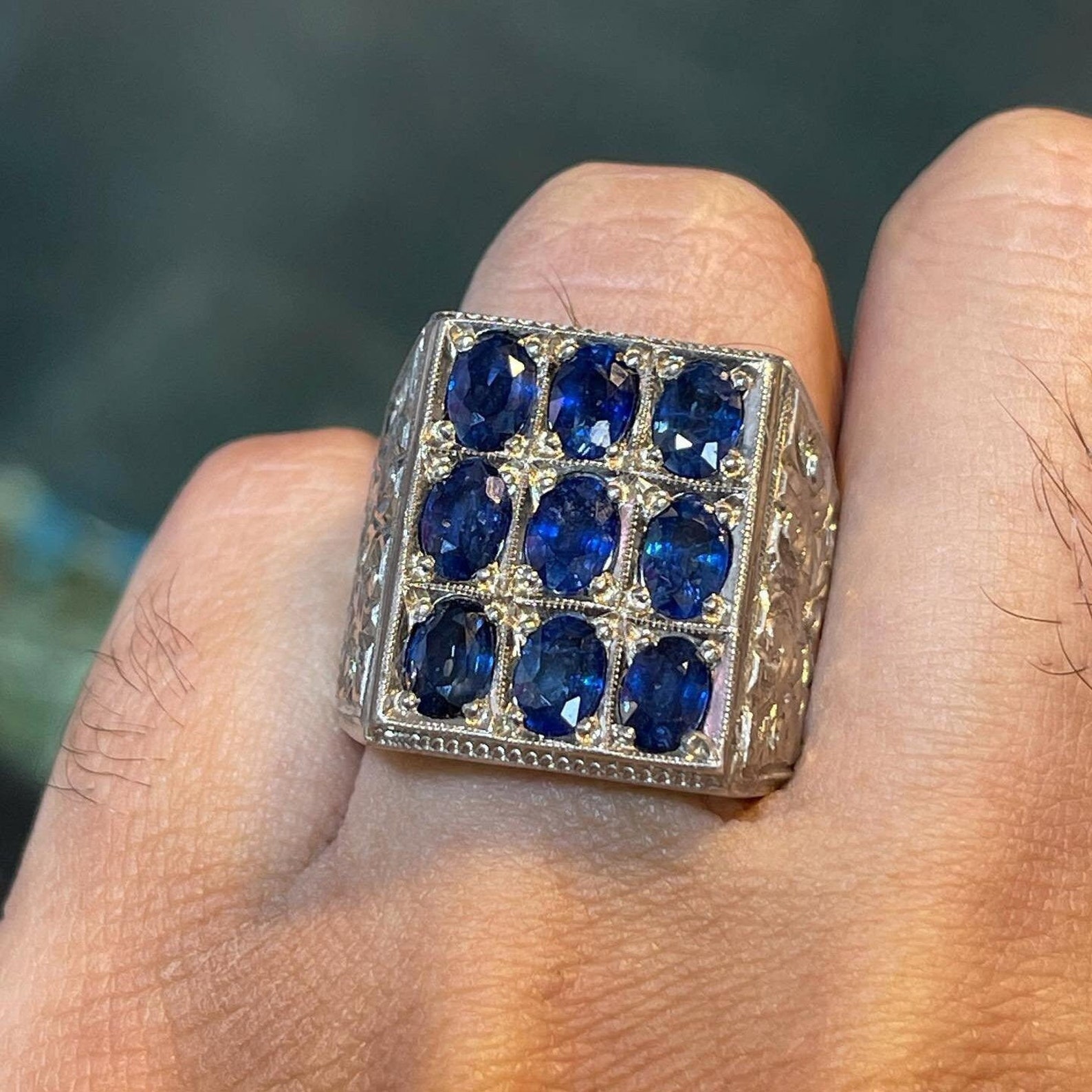 Natural Royal Blue Ceylon Blue Sapphire Neelam Multistone Silver Ring ...