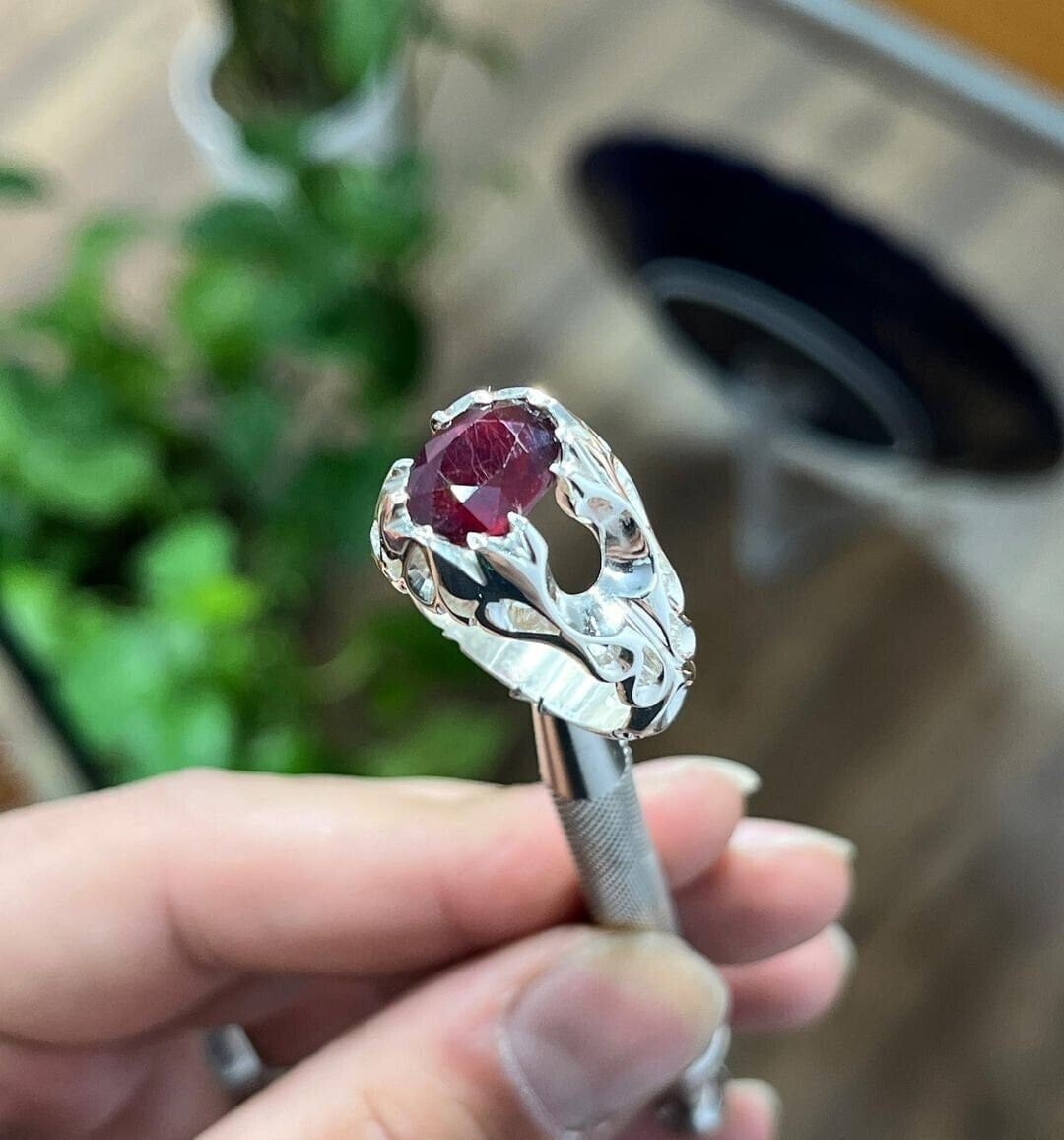 Pigeon Blood Red African Ruby Stone Sterling Silver Ring Real Original ...