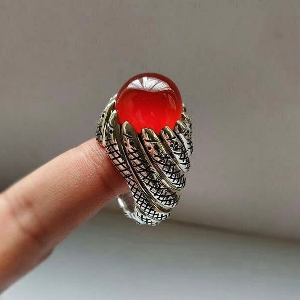 Blood Red Yemeni Aqeeq Stone Ring Natural Yamani Akik Shia Ring ...