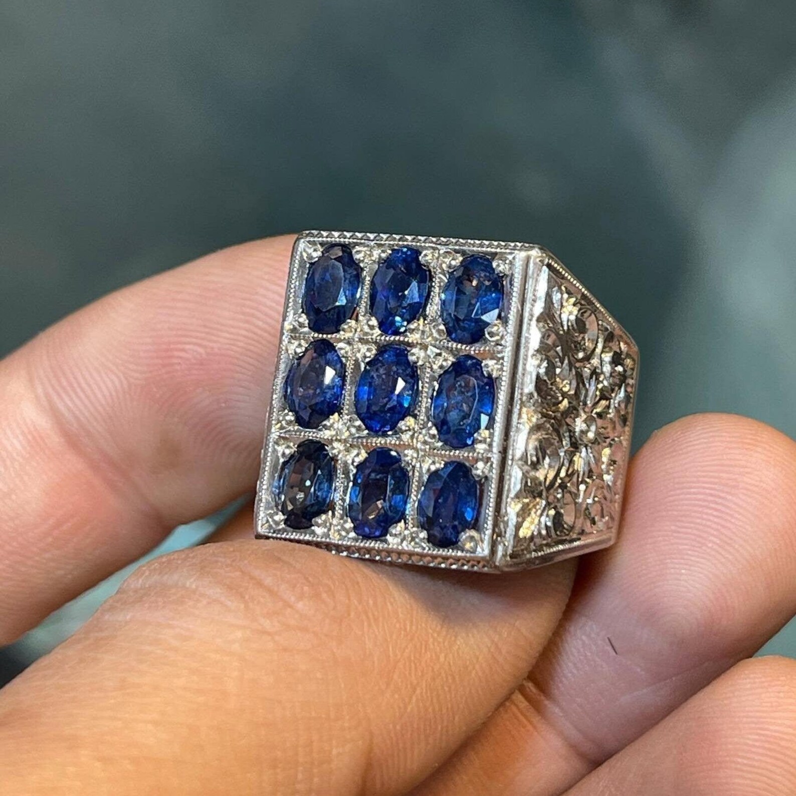 Natural Royal Blue Ceylon Blue Sapphire Neelam Multistone Silver Ring ...
