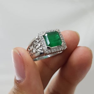 Original Indian Emerald Zamurd Stone Sterling Silver 925 Ring Real ...