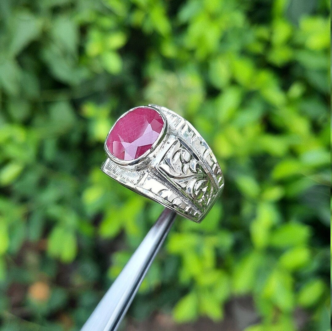 Genuine Ruby Stone Ring Mens Natural Ruby Stone Ring Ruby Yaqoot Stone ...
