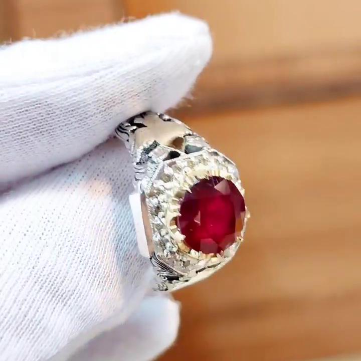 Original Red Ruby Gemstone Ring – Exquisite Red Gemstone Ring, Perfect ...