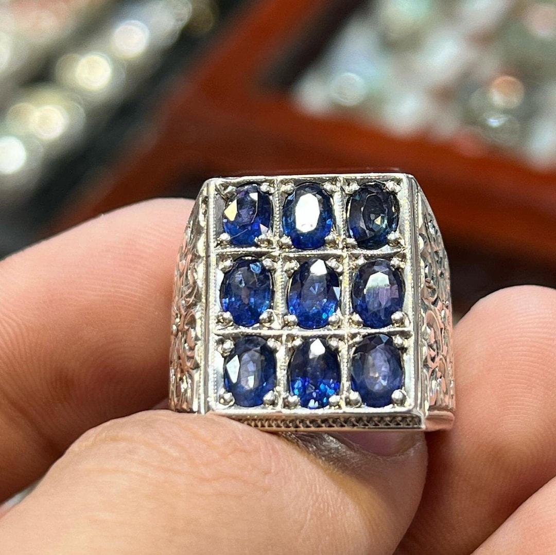 Natural Royal Blue Ceylon Blue Sapphire Neelam Multistone Silver Ring ...