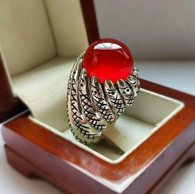 Blood Red Yemeni Aqeeq Stone Ring Natural Yamani Akik Shia Ring ...