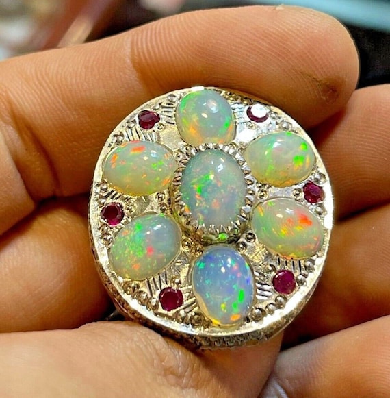 Natural Ethiopian Fire White Opal Stone Ring Original… - Gem