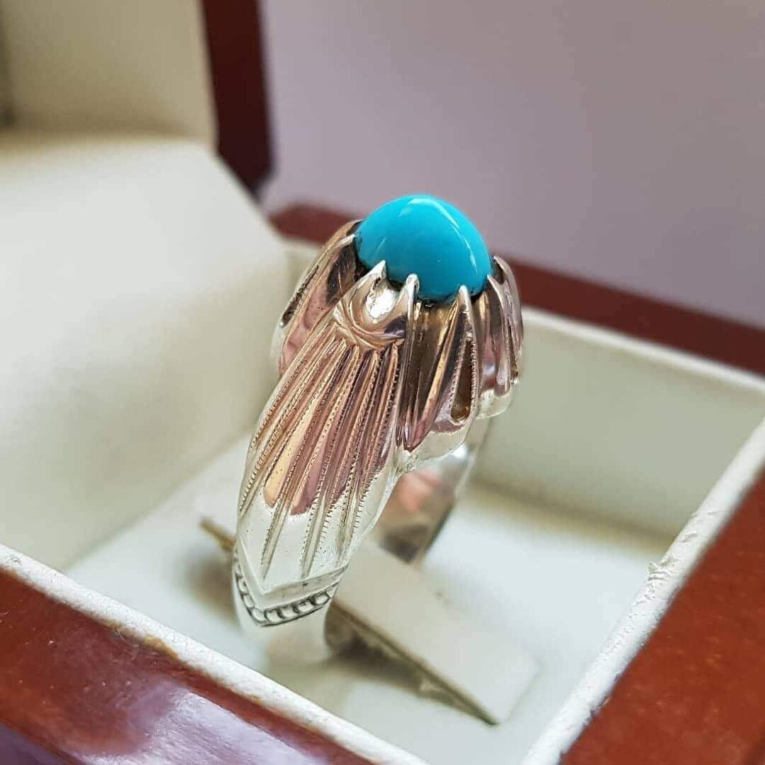 Original Feroza Stone Sterling Silver Men's 925 Ring Shia Ring Muharram ...