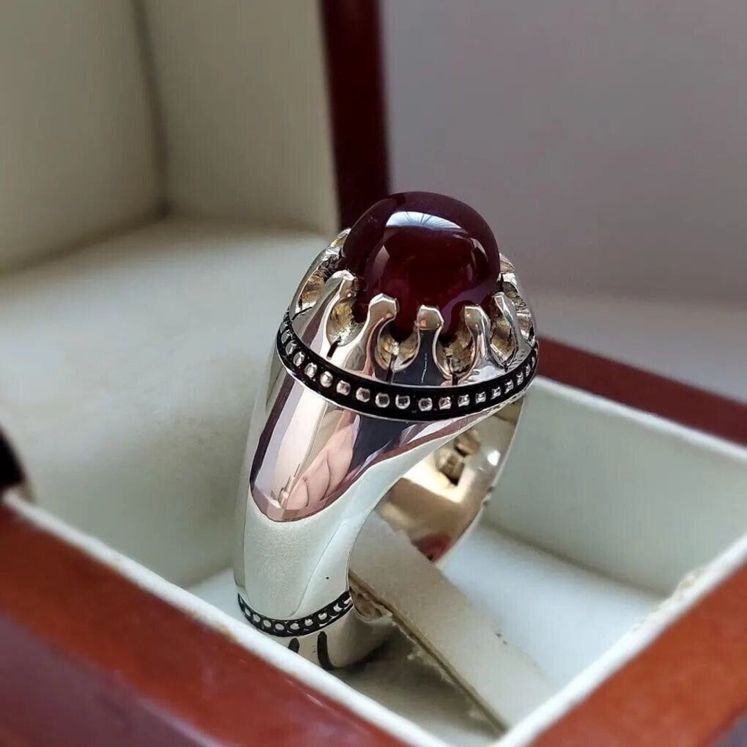 Dark Blood Red Yemeni Yamani Yamni Aqeeq Akik Haqeeq Sterling Silver ...