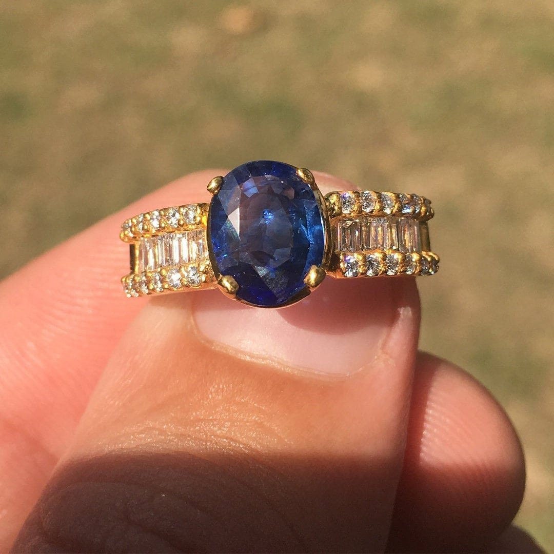 Royal Blue Natural Ceylon Blue Sapphire Stone 18k Gold Ring Royal Blue ...
