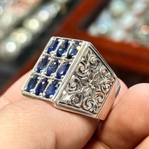 Natural Royal Blue Ceylon Blue Sapphire Neelam Multistone Silver Ring ...