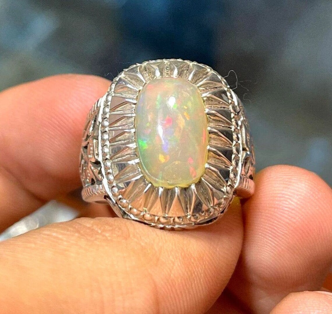 White Fire Water Opal Ring Ethiopian Fire Water Opal Ring Untreated ...