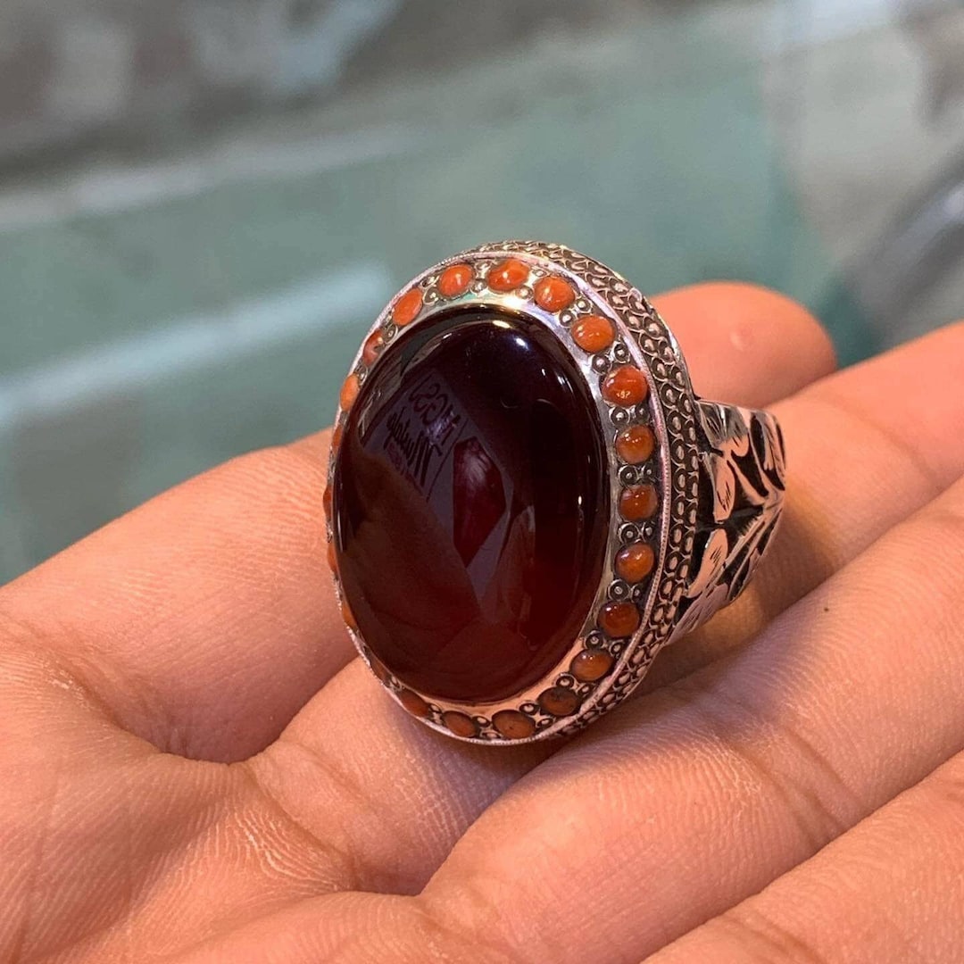 Pigeon Blood Red Yemeni Aqeeq Akik Haqeeq Stone Silverring Natural ...
