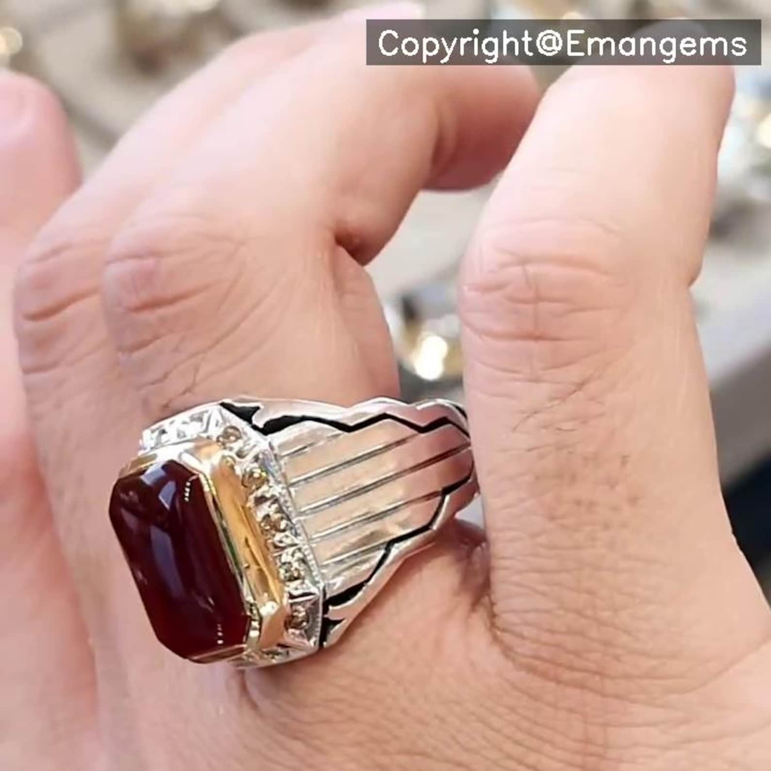 Natural Yemeni Red Agate Ring | Genuine Aqeeq Silver Ring | Handmade ...