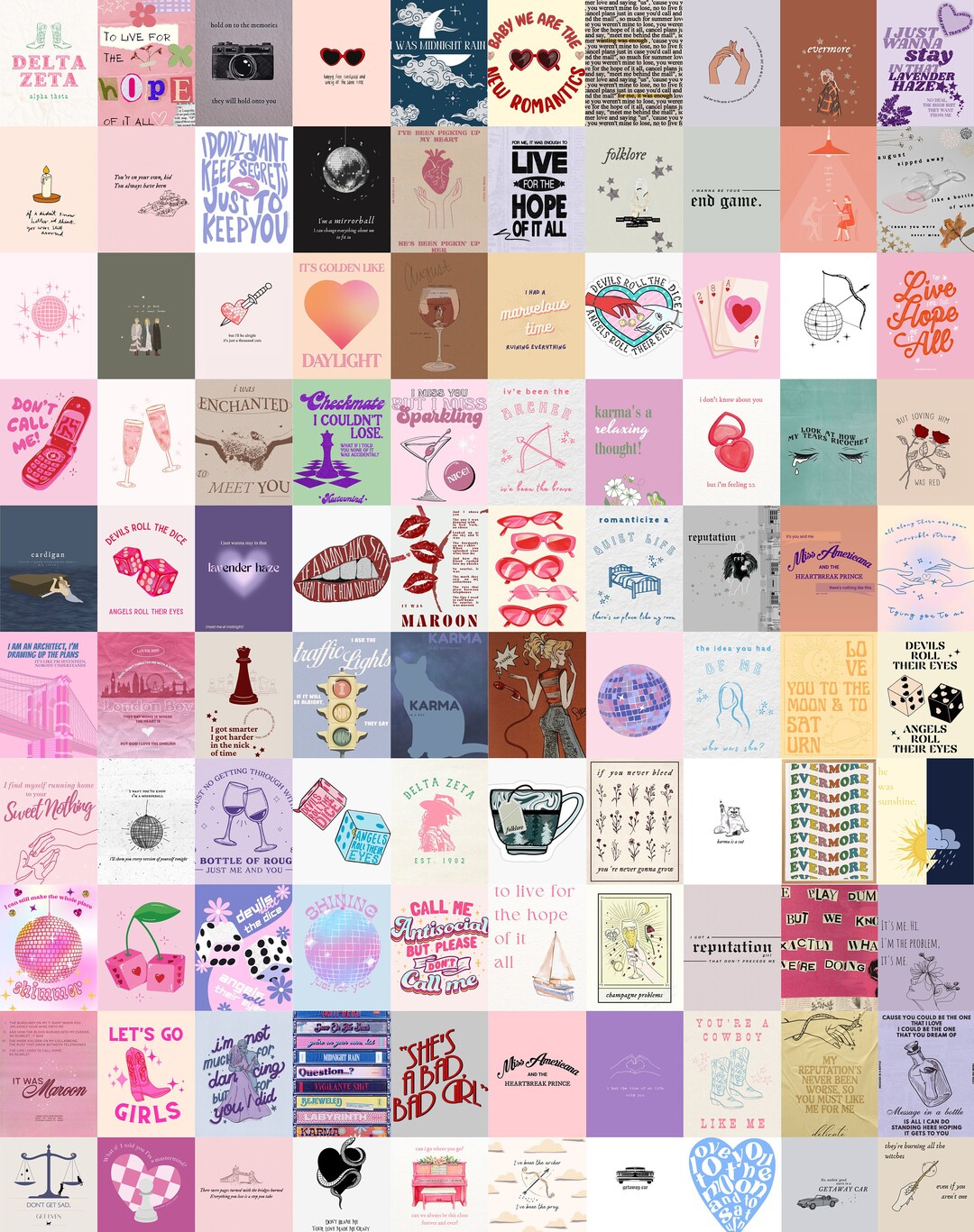 100 PCS TS Posters, Tay Lyrics, Tay Prints, Eras Wall Decor, Eras Room Decor, Digital Download ...