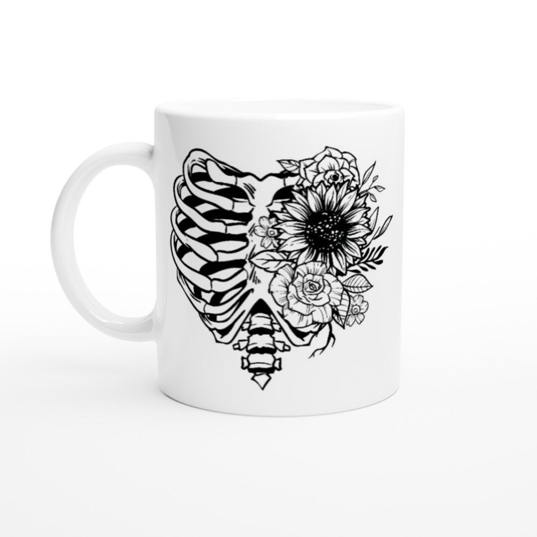 Skeleton Rib Cage & Flower Ceramic Mug, Coffee Mug,skull, Skeleton ...