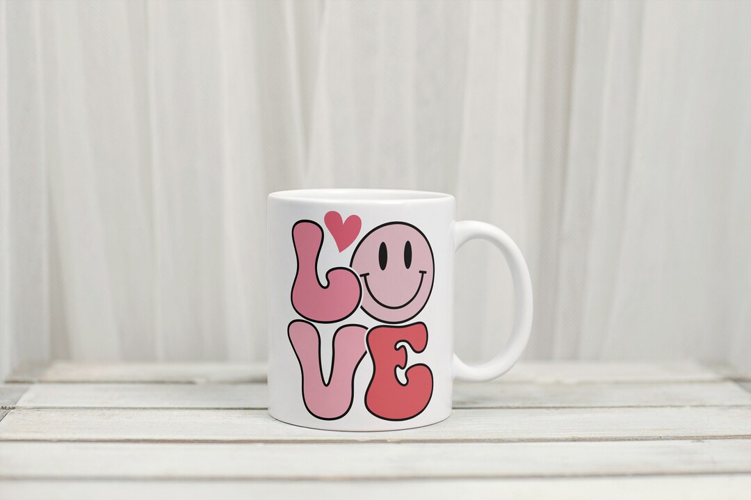 Retro Love Ceramic Mug, Heart Coffee Cup, Valentine's Day, Groovy, Gift ...