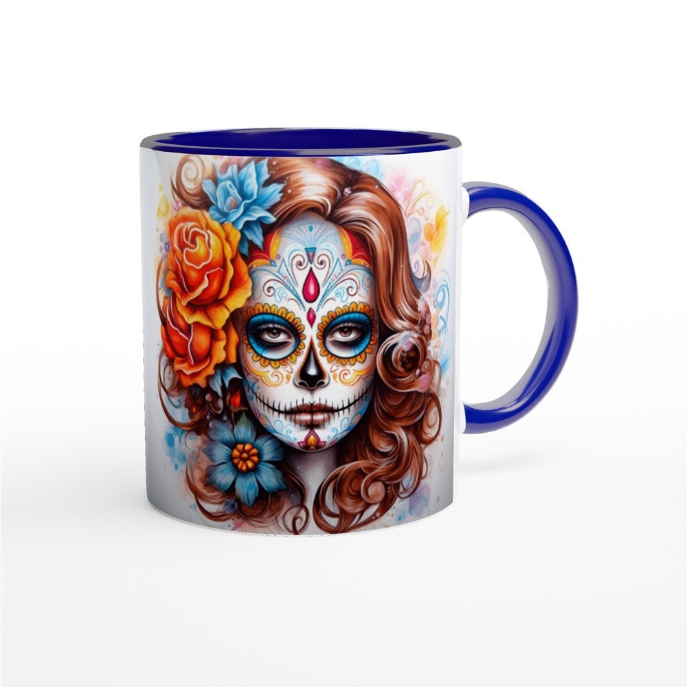 Beautiful La Catrina, Flower Crown Sugar Skull Mug, Sugar Skull Flower ...
